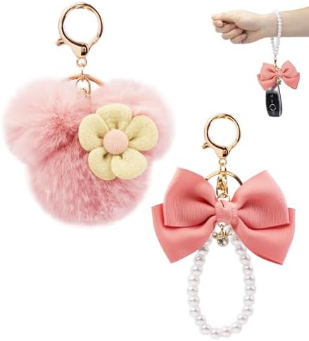 Amazon.com: HONYJOOM Key Chains Women Cute, Pink Keychain Wristlet ...
