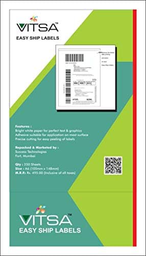 VITSA Easy Ship Label Sticky Labels - Pack of 250 Sheets White (A6 Size ...
