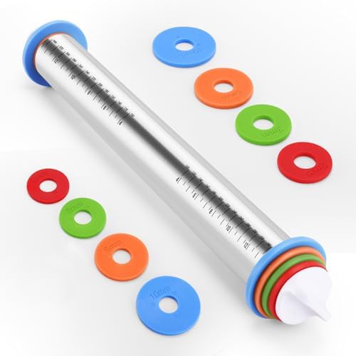 Amazon.com: Rolling Pin with Thickness Rings, Fulimax 17" Adjustable ...