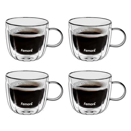 Buy Femora Double Wall Coffee Mug 235ml (8 Ounces), (Pack of 4), Clear ...