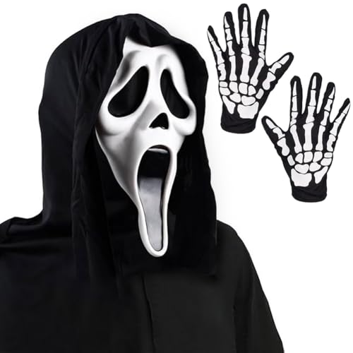 WENXIN Halloween Horror Scream Mask Knife Set,Screamer Mask,Black ...