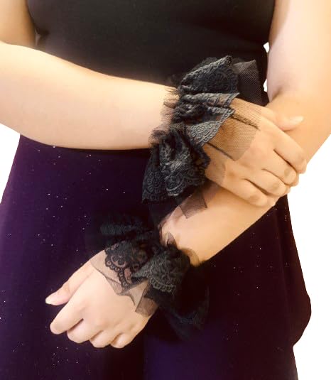 Buy Black Net Lace Ruffle Wrist Gloves band Hand Cuff 1 pair of 2 cuffs ...