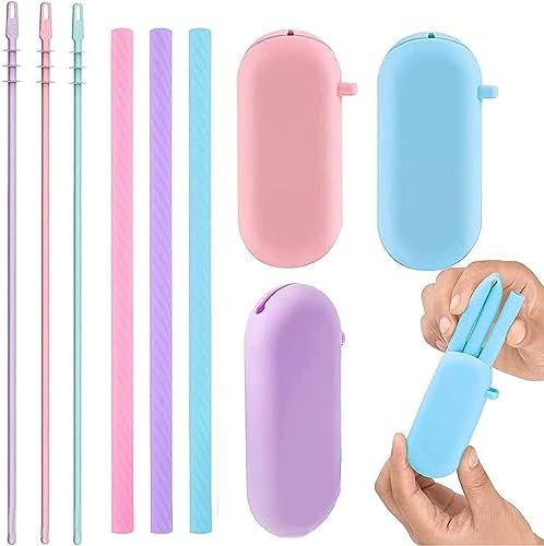 NHCDFA Silicone Straws,3 Sets Silicone Straws Reusable Straws with Case ...