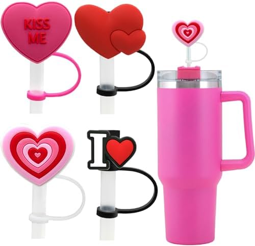 Amazon.com: 6PCS Heart Shape Straw Cover Cap Valentine's Day Straw ...