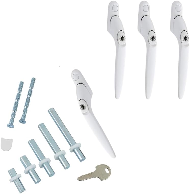 Fixrello 4 x PVC Window Handles for uPVC Windows White w/White Button - uPVC Window Handle for ...