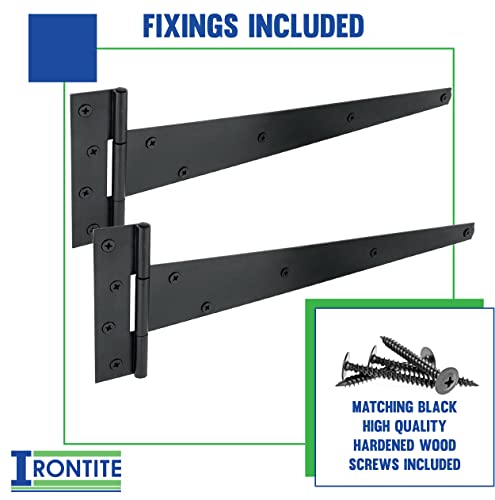 IRONTITE 1 Pair Black T Hinges 400mm (16), Gate Hinges for Wooden Gates ...