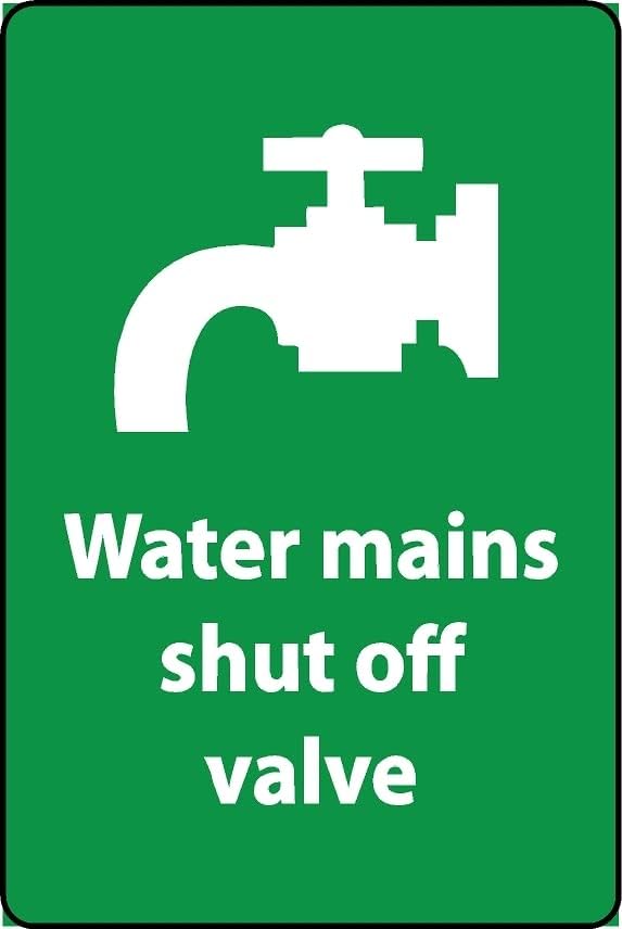 EMERGENCY MAIN GAS VALVE SHUT OFF SIGN - Self adhesive sticker 150mm x ...
