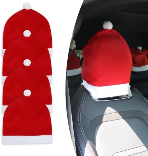 Amazon.com: tonhui 4PCS Santa Claus Hat Car Headrest Covers, Car Seat ...