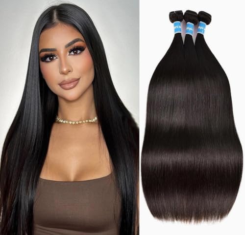 Amazon.com : 10A Straight Bundles Human Hair 20 22 24 Inch Straight Hair 3 Bundles Unprocessed ...