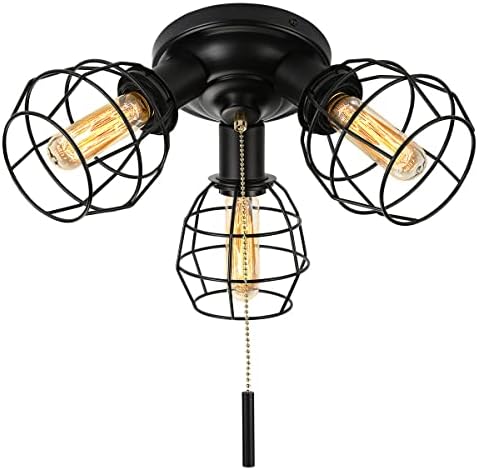 EVAHOM Pull Chain Light Fixture, 3 Light Semi Flush Mount Ceiling ...