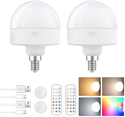 E12 Rechargeable Light Bulb with Remote Control Timer and 15 Colors ...