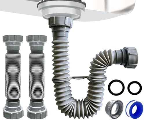 Sink Drain Kit, 1-1/2 Inch Expandable Flexible P-Trap 7.5 Inch - 17.7 ...