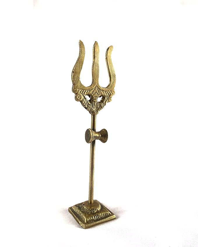 Buy Brass Trishul with Damru for Pooja Trishul Stand (Small) Online at ...