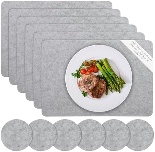Unaikoo Felt Placemats and Coaster Sets 6 - Heat-Resistant Table Mats ...