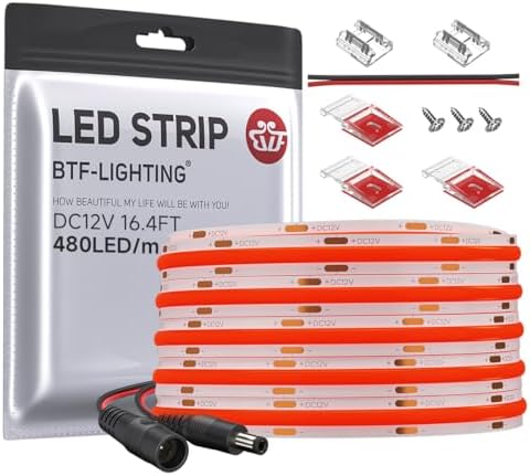 Amazon.com: BTF-LIGHTING FCOB COB LED Strip Red Color Flexible High ...