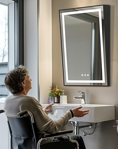 Wisfor Fixed Tilt Wall LED Mirror: 24x36 Inch Lighted Mirror for ...