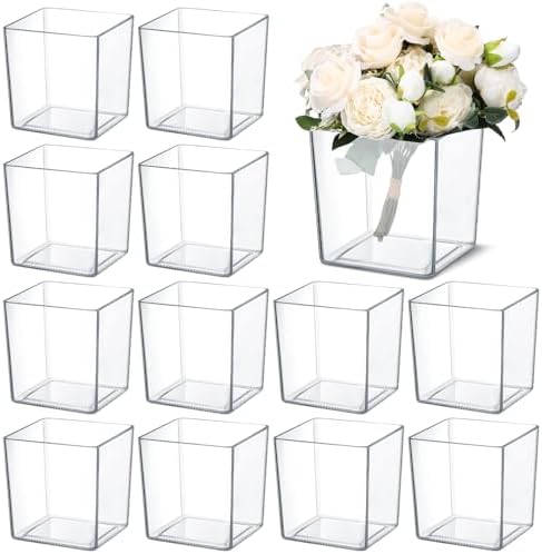 Amazon.com: Nuogo 18 Pcs 3 Sizes Acrylic Square Vases for Centerpieces ...