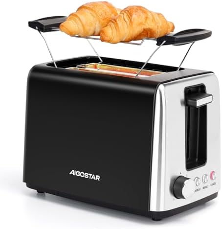 Aigostar 2 Slice Toaster with Warming Rack, 750W Low Wattage Black ...