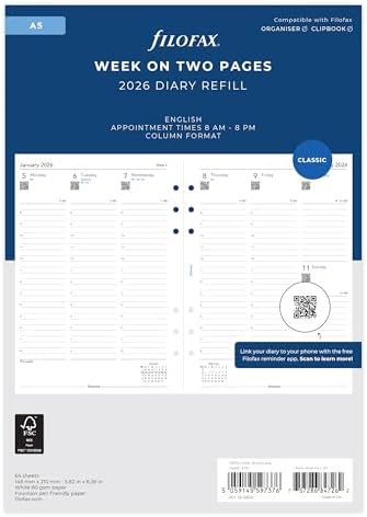 Filofax A5 Week on two pages column format English 2026 diary 26-68521 ...