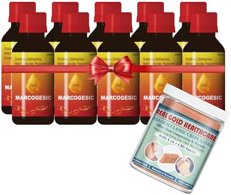 Marcogesic Pain Relief Oil 30ml (Pack of 10) with Crepe Bandage (6cm x ...