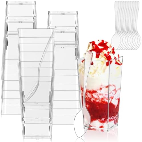 Amazon.com | 250 Pack 3 oz Plastic Dessert Cups with Spoon Clear Square ...