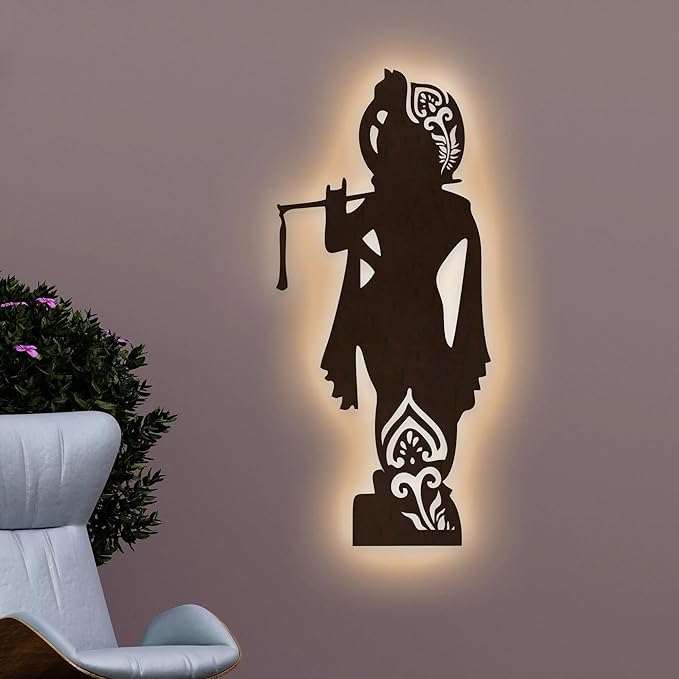 Buy Lord Shree Krishna Backlit Wooden Wall Decor with LED Night Light ...