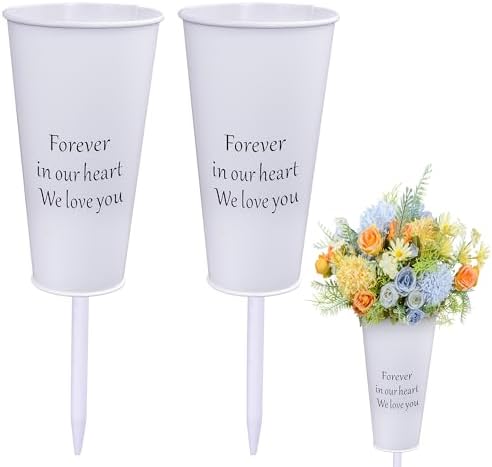 Amazon.com: Metal Cemetery Vases, 2 Pcs Metal Grave Memorial Grave ...