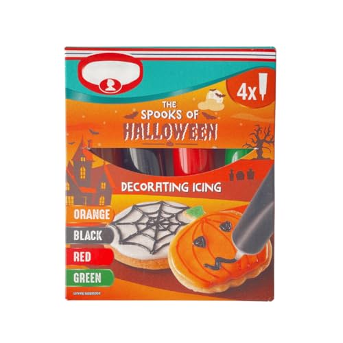 Halloween Decorating Icing 76g - 4 Piping Tubes with Black Red Orange ...
