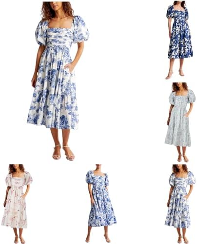 Hive Babe Dress 2024 Womens Summer Puffy Short Sleeve Square Neck ...