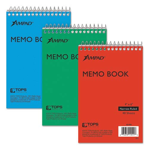 Amazon.com: Wirebound Pocket Memo Book, Narrow Rule, 4 X 6, 40-Sheet, 3 ...