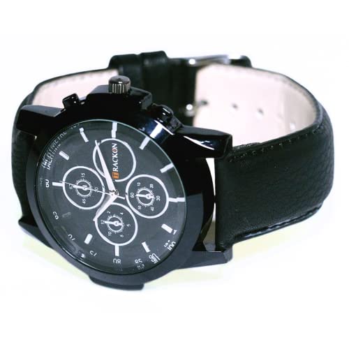 Buy Trackon T-45 Black Leather Belt Analog Watch for Men (Dial: Black ...