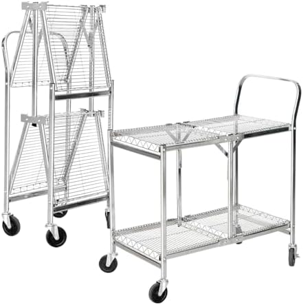 Amazon.com: Yeeoy 2 Tier Rolling Utility Cart, Collapsible Wire Cart ...