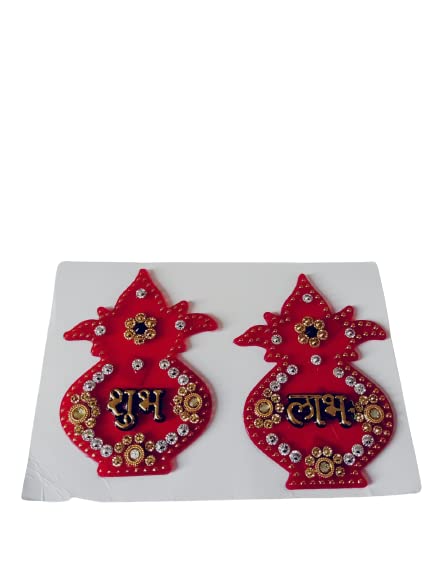 Buy Acrylic Stone Studded Red Kalash Shubh Labh Sticker for Door ...