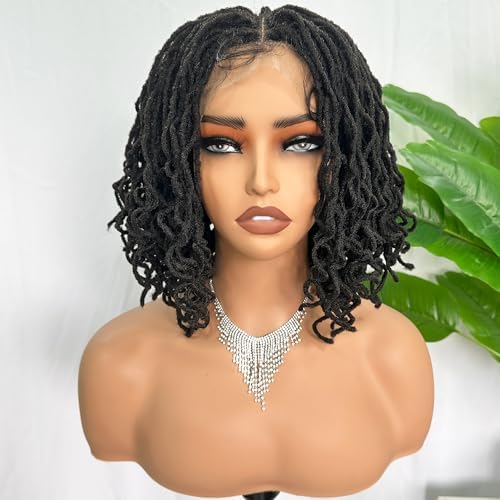 Amazon.com : SOKU Short Curly Faux Locs Lace Frontal Wig 12 Inch ...