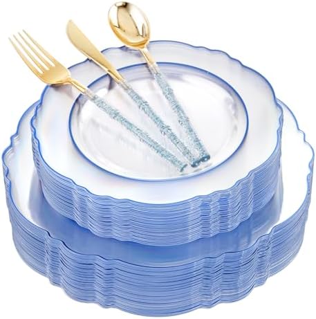 Amazon.com: Blue Plastic Plates Party Supplies - 150 PCS Reusable ...