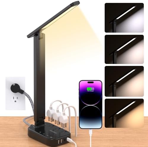 Amazon.com: Power Strip with LED Desk Lamp, 3 Outlets 4 USB Ports(2 ...