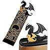 Dragon Bookmark,Black and Gold Dragons with Sun and Clouds Bookmark ...