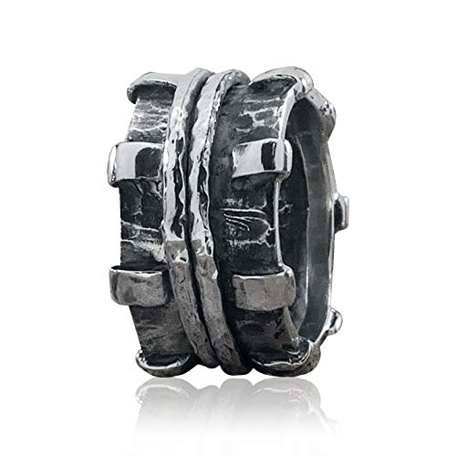 Amazon.com: Unique Unisex Oxidized 925 Sterling Silver Spinner Ring ...