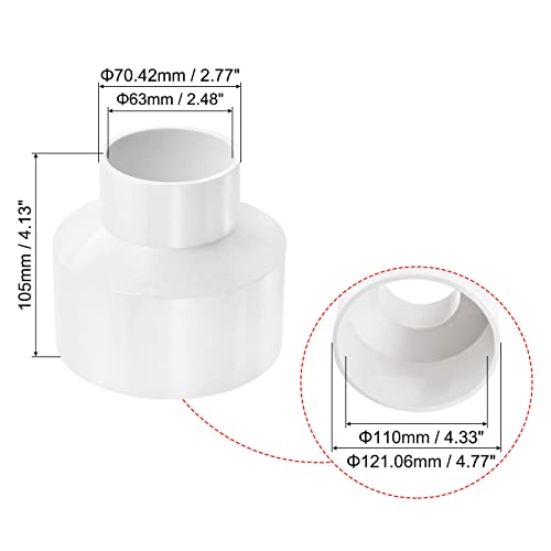 PATIKIL PVC Reducer Pipe Fitting 110mm to 63mm ID, 2 Pack Straight ...