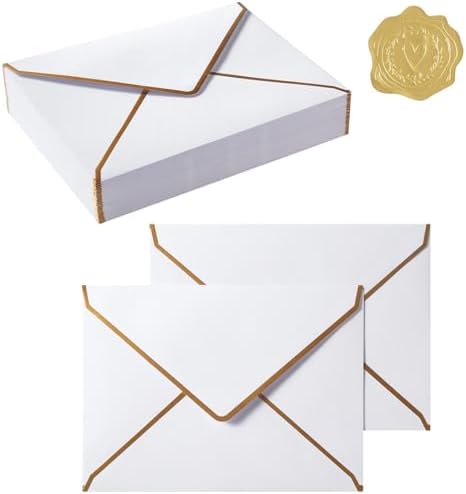 Amazon.com : Topeen 50 Pieces A7 Envelopes with Gold Border, 5.24 x 7. ...