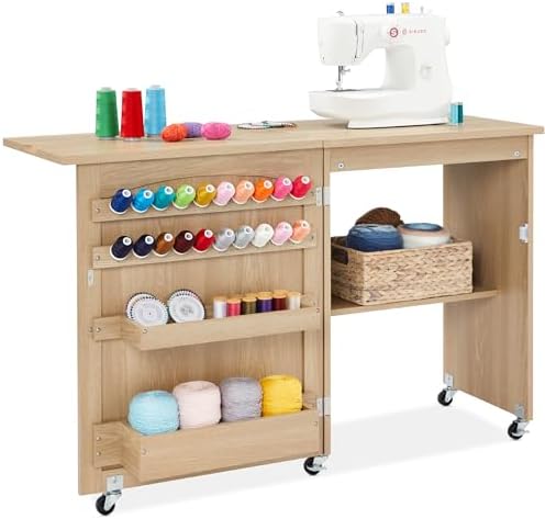 Amazon.com: Giantex Folding Sewing Craft Table, Sewing Cabinet with 3 ...