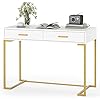 Amazon.com: Tribesigns Computer Desk with 2 Drawers, White and Gold ...