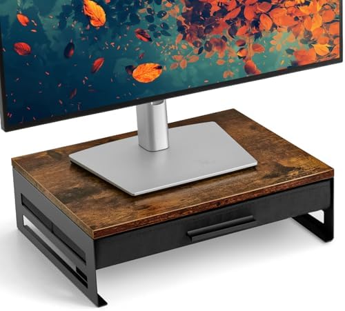 Amazon.com: ARCOBIS Wooden Monitor Stand with Fabric Drawer, Metal ...