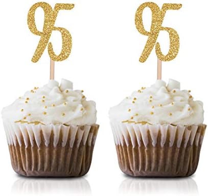 Amazon.com: Gold Happy 95th Birthday Cupcake Topper, 24-Pack Number 95 ...