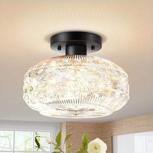 APOTO Semi Flush Ceiling Lights, Black Globe Glass Shade Modern Ceiling ...