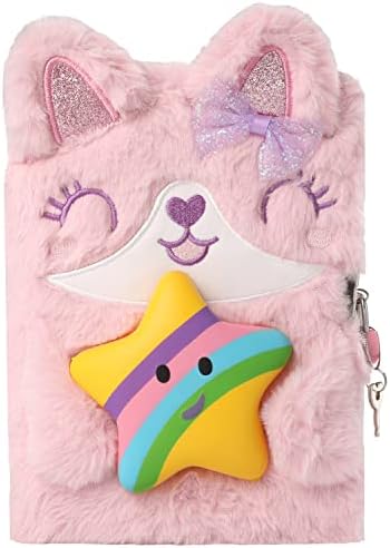 WERNNSAI Plush Cat Diary with Lock and Keys - Girls Journal with Lock ...