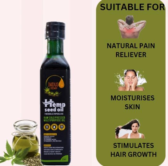 INDUS HEMP Raw Cold Pressed Pure Hemp Seed Oil | 100ml | Multipurpose ...