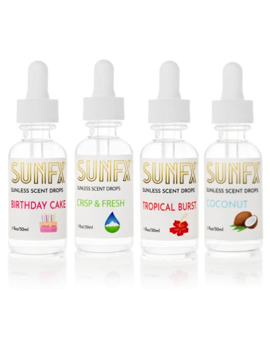 Amazon.com : SunFX Sunless Tanning Scent Drop 4 pack Coconut, Tropical Burst, Crisp & Fresh ...