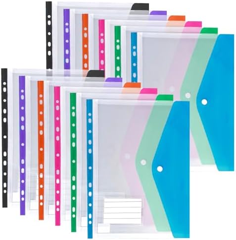 Plastic Wallets A4 Punched Pockets, 12 Pack Expandable Poly Pockets A4 ...