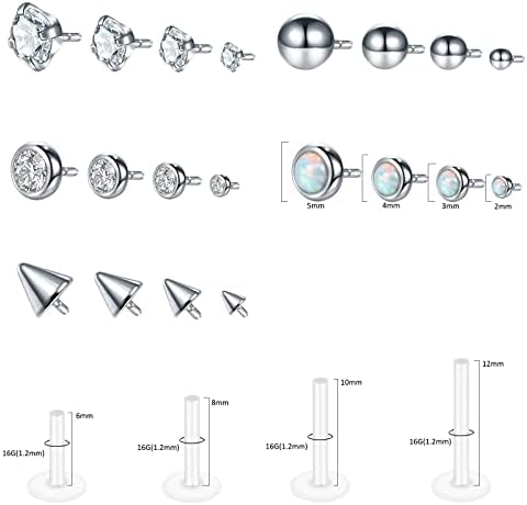 Amazon.com: Aumeo 16G Clear Lip Rings Labret Monroe Studs Bioflex ...